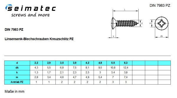 DIN 7983 Linsensenkkopf-Blechschraube, Form C