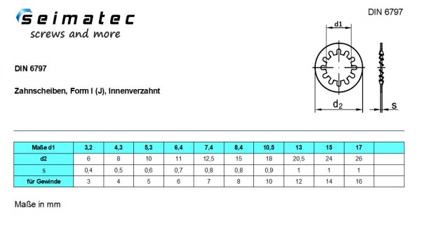 Zahnscheiben DIN 6797 Form I A2 | schrauben-seimatec