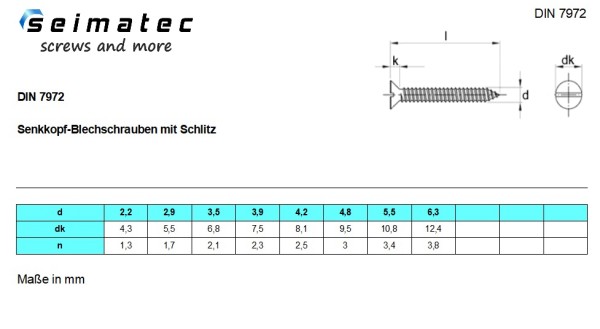 Senkkopf-Blechschrauben mit Schlitz