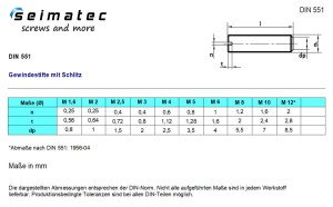 DIN 551 Gewindestifte Stahl mit Schlitz Kegelkuppe