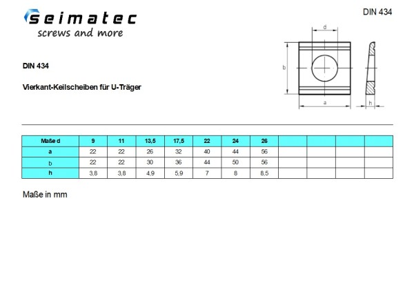 Keilscheiben • aus Edelstahl A4 • DIN 434 • vierkant