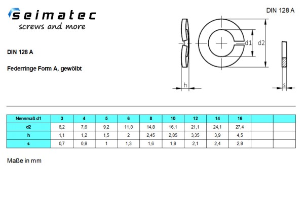 DIN 128 A • Federring • Sprengring • Edelstahl A2