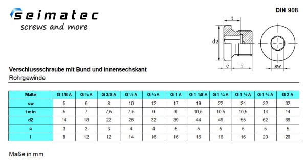 DIN 908 Verschlussschrauben A2 mit Bund ISK und Gasgewinde