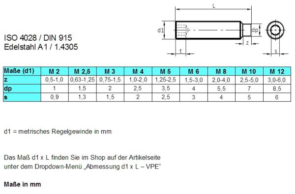 Gewindestifte • Madenschrauben • A1/A2 • DIN 915