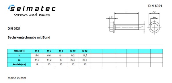 Edelstahl Schraube mit Bund DIN 6921 A2