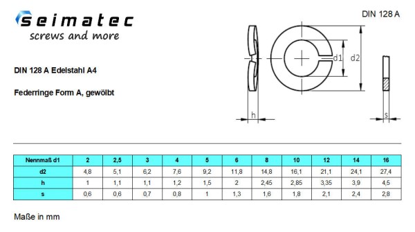 Federring DIN 128 form a - Edelstahl A4
