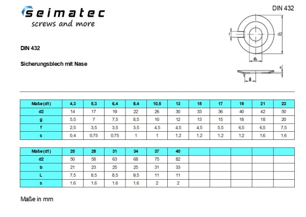 DIN 432 • Sicherungsblech • Sicherungsscheiben • Edelstahl A4