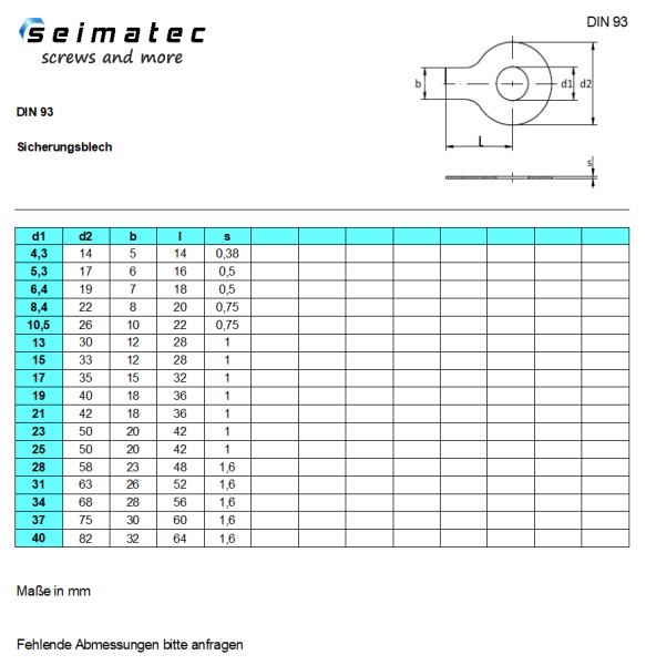 DIN 93 Sicherungsbleche aus Edelstahl A4