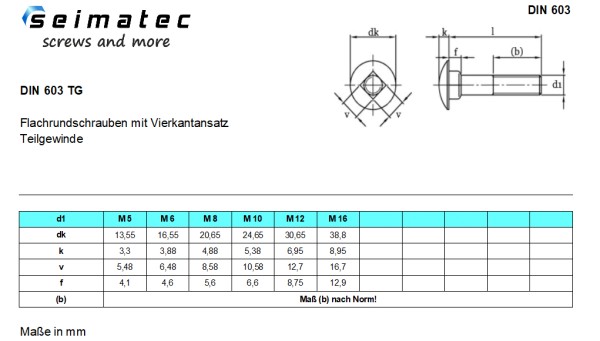 Schlossschrauben DIN 603 Edelstahl Teilgewinde