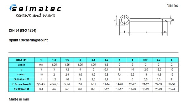 Splinte Sicherungssplint DIN 94 A4 | schrauben-seimatec