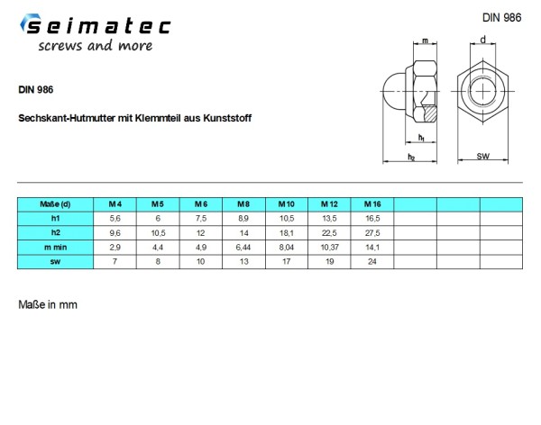 DIN 986 Hutmuttern selbstsichernd • jetzt bestellen